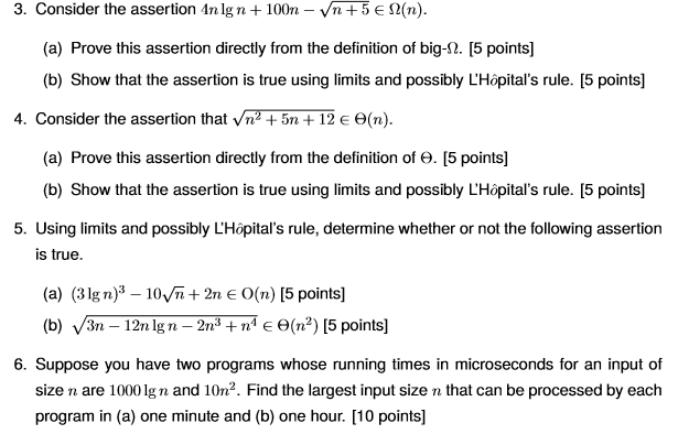Solved Consider the assertion 4n Ig n + 100n - squareroot n | Chegg.com