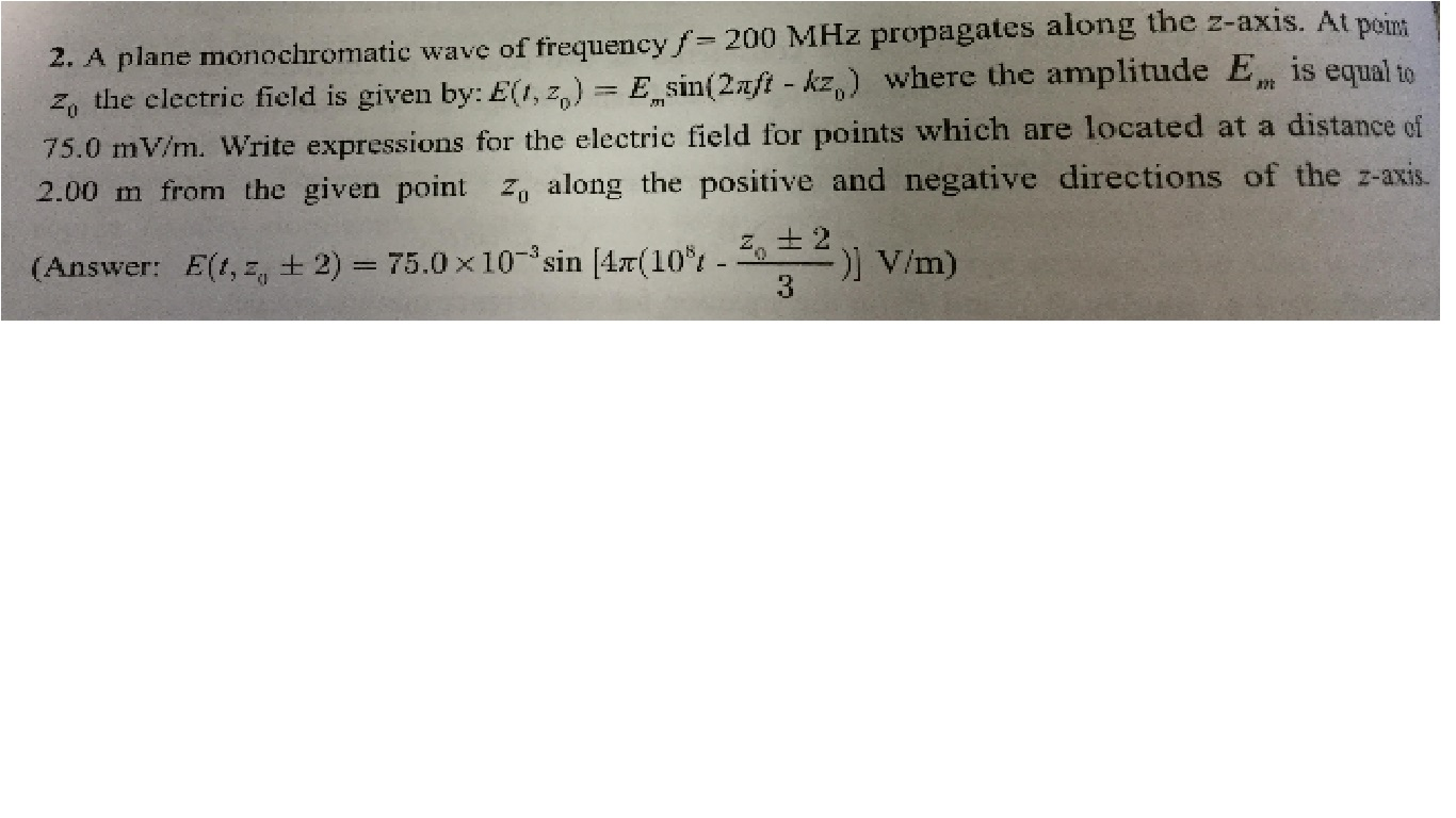 Solved A plane monochromatic wave of frequency- 200 MHz | Chegg.com