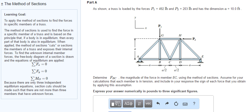 Solved To apply the method of sections to find the forces in | Chegg.com