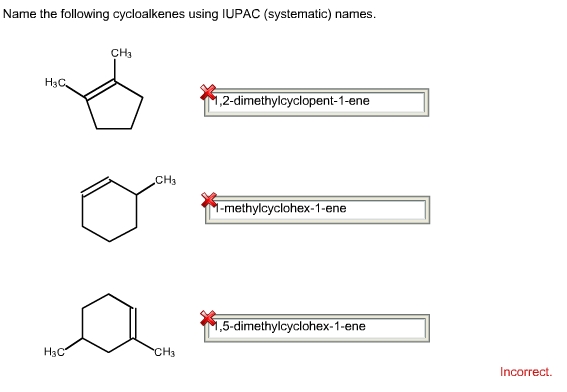 Solved Name the following cycloalkenes using IUPAC | Chegg.com