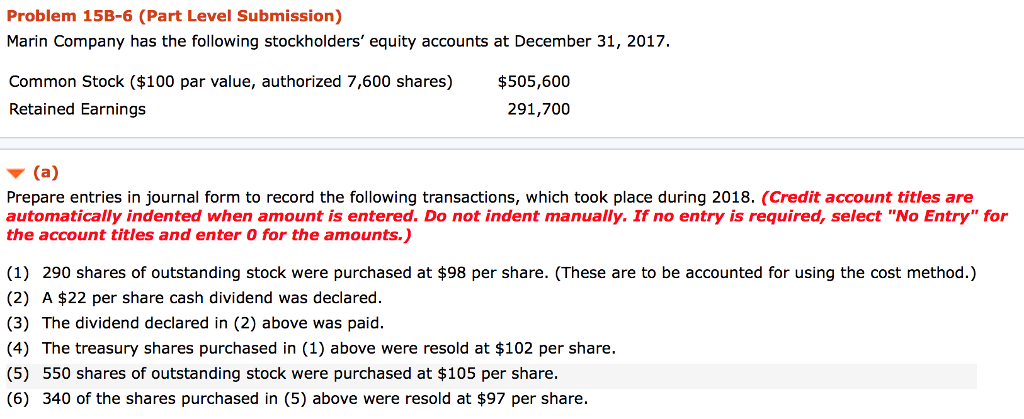 Solved Problem 15B-6 (Part Level Submission) Marin Company | Chegg.com