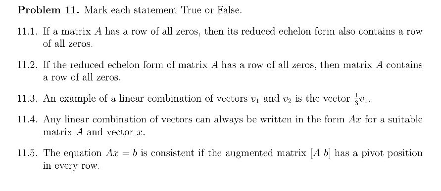 Solved Problem 11. Mark each statement True or False 11.1. | Chegg.com