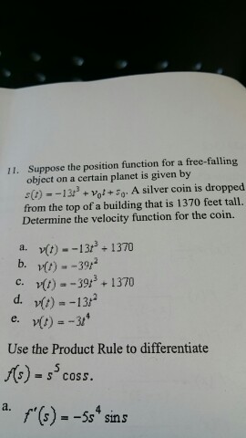 Solved Suppose the position function for a free-falling | Chegg.com