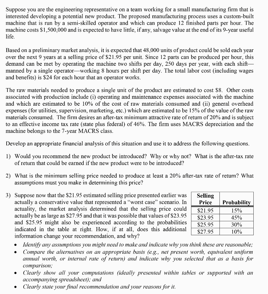 Solved Suppose you are the engineering representative on a | Chegg.com