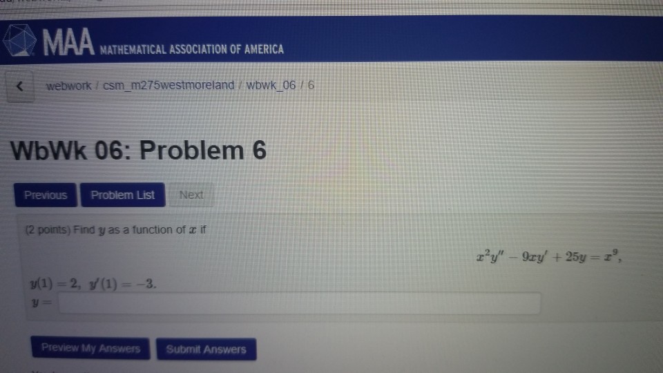 Solved MAA MATHEMATICAL ASSOCIATION OF AMERICA webwork csm | Chegg.com