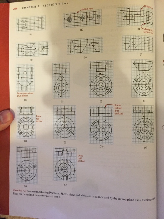 Freehand sectioning problems. Sketch views and add | Chegg.com
