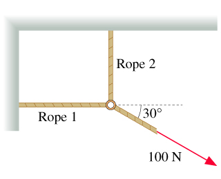 Solved The three ropes in the figure are tied to a small, | Chegg.com