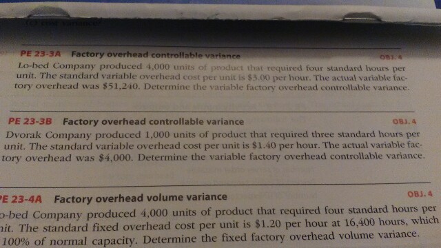 Solved PE 23-3A Factory overhead controllable variance | Chegg.com