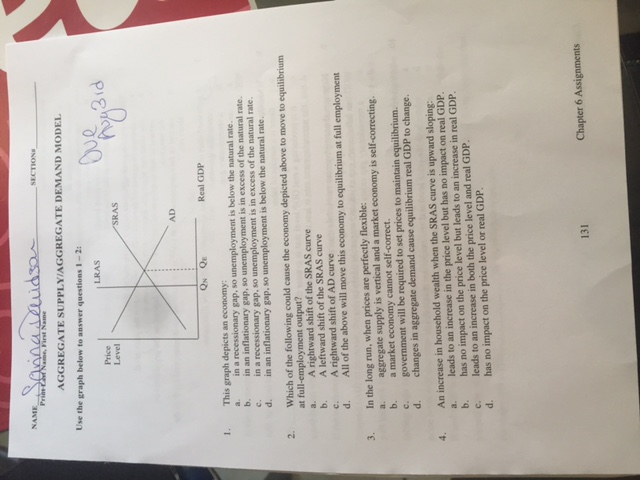 Solved This graph depicts an economy: a. in a recessionary | Chegg.com