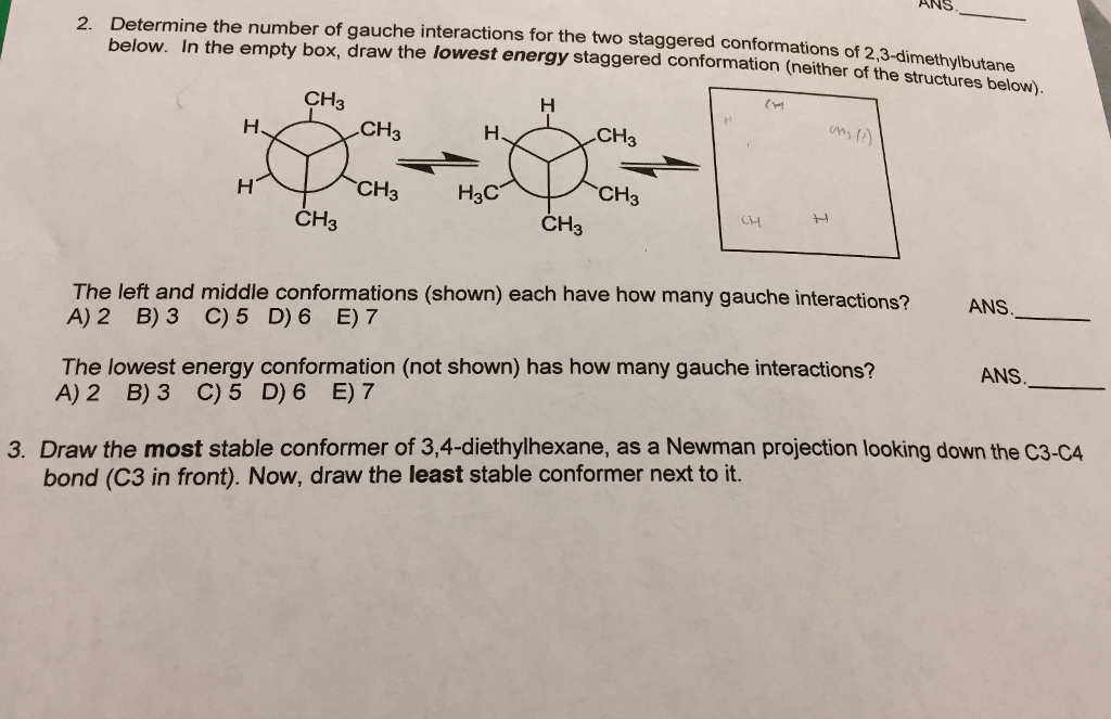Solved 2. Determine the number of gauche interactions for | Chegg.com