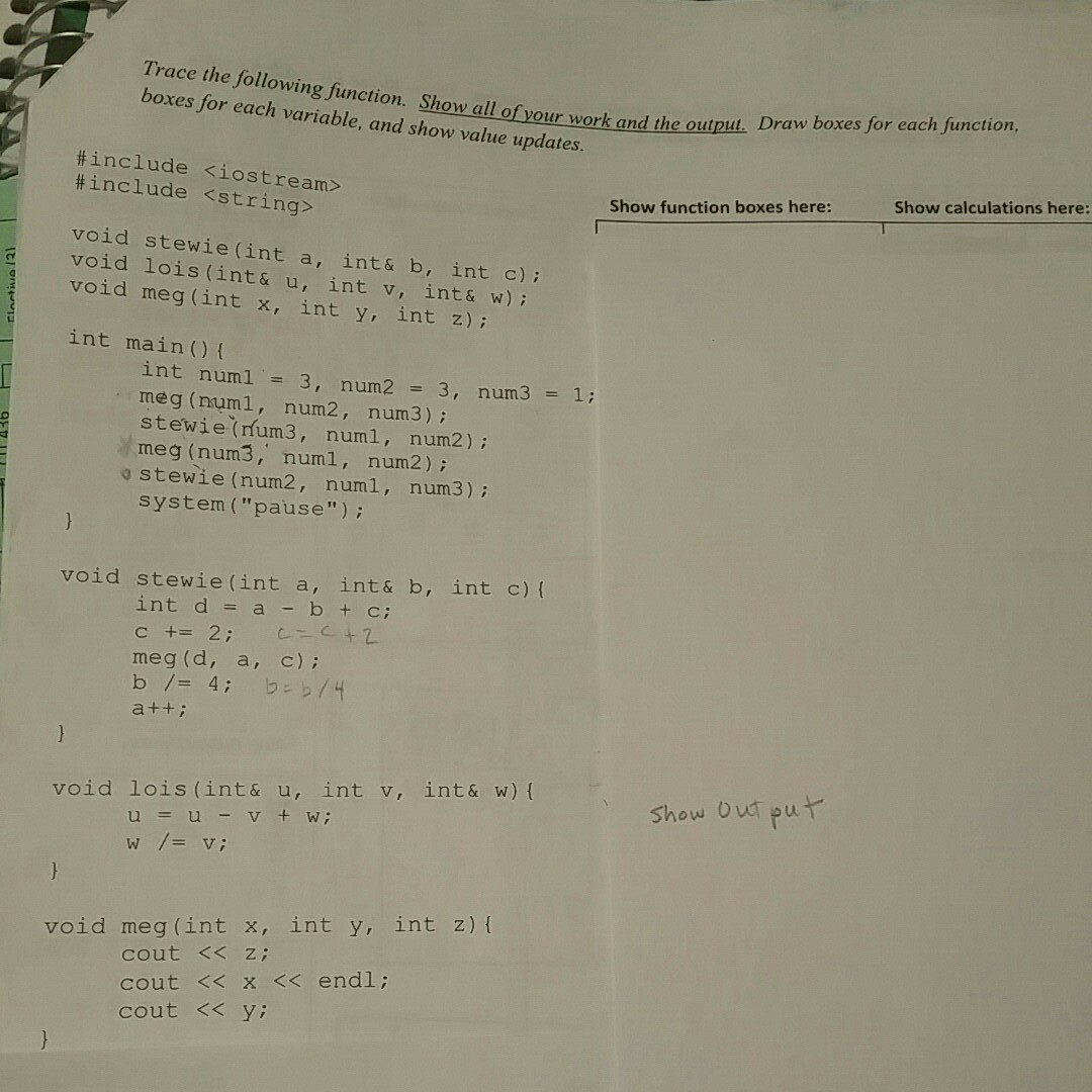 Solved Trace the following function. Show all of vour work | Chegg.com