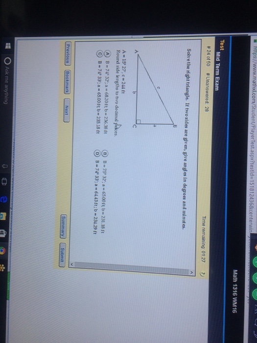 Solved Solve the right triangle. If two sides are given, | Chegg.com