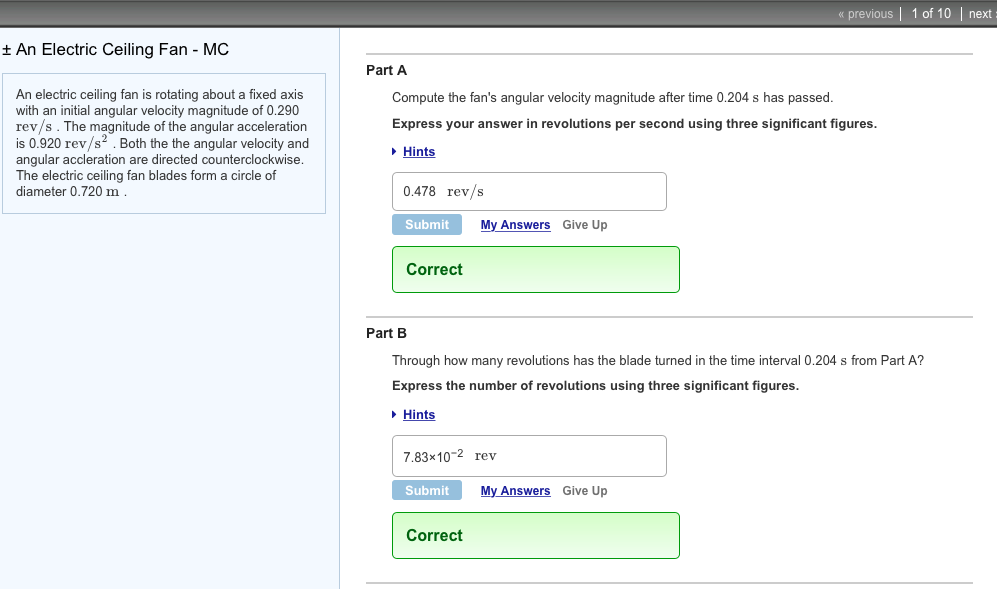 Solved « previous | 1 of 10 next: An Electric Ceiling Fan-MC | Chegg.com