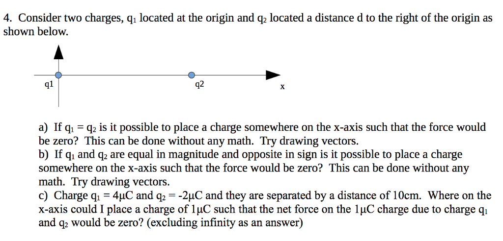 Solved 4. Consider two charges, q1 located at the origin and | Chegg.com
