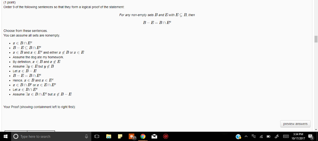 Solved (1 point) Order 9 of the tolloing sentences so that | Chegg.com