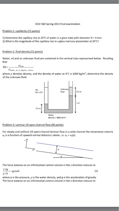 Solved Determine the capillary rise at 20 drgree C of water | Chegg.com