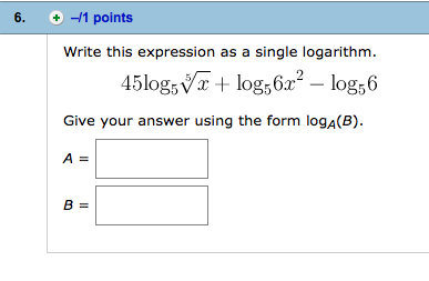 Solved Write this expression as a single logarithm 5 log6(u) | Chegg.com