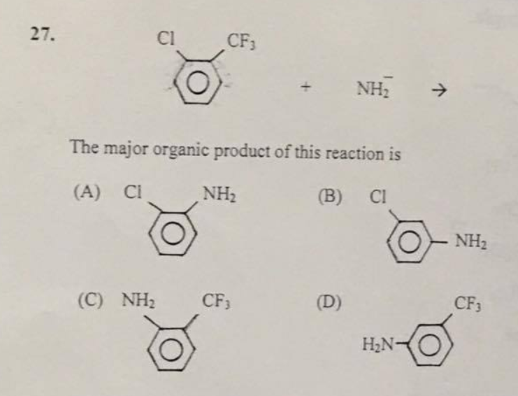Solved 27. Cl CF3 NH2 The major organic product of this | Chegg.com
