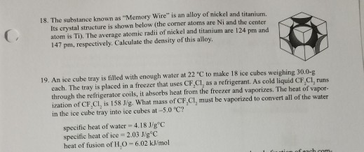 Solved 18. The substance known as "Memory Wire" is an alloy | Chegg.com