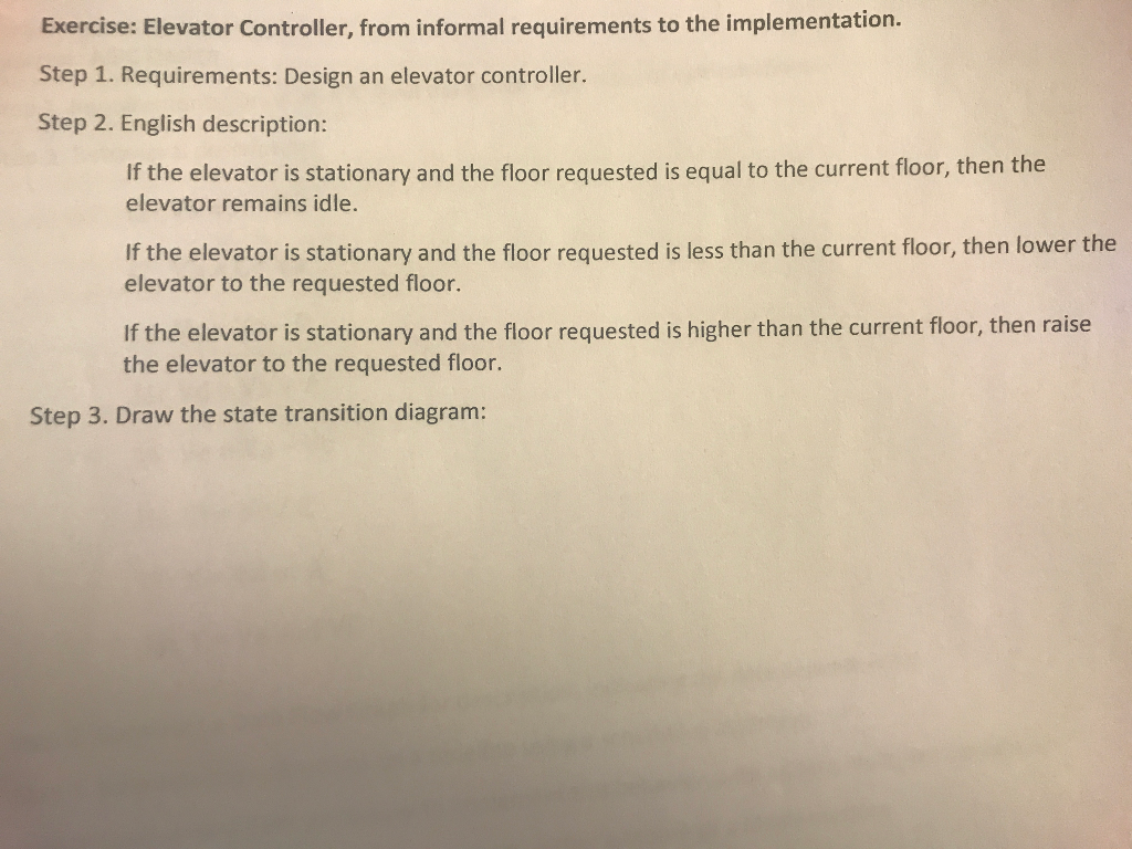 Solved Exercise: Elevator Controller, from informal | Chegg.com