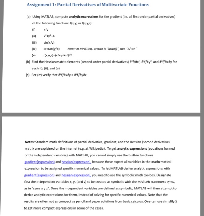 Solved Using MATLAB, compute analytic expressions for the | Chegg.com