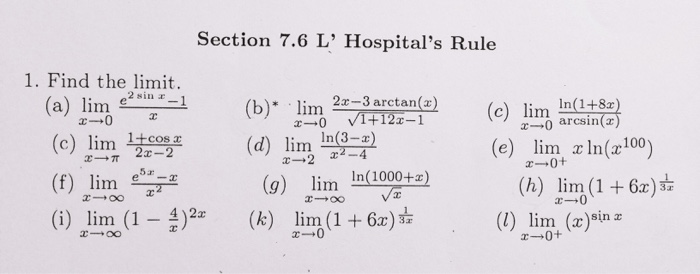 Solved L'Hospital's RuleI would like to know the answers for | Chegg.com