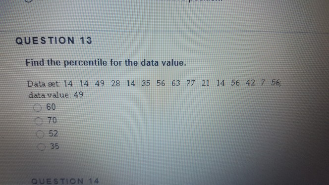 Solved QUESTION 13 Find the percentile for the data value. | Chegg.com