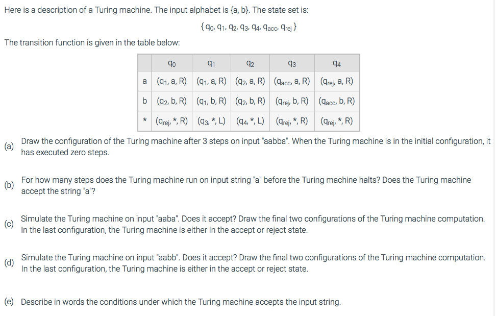 Solved Here is a description of a Turing machine. The input | Chegg.com