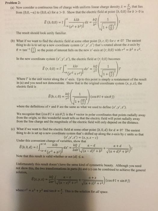 Solved Now consider a continuous line of charge with uniform | Chegg.com