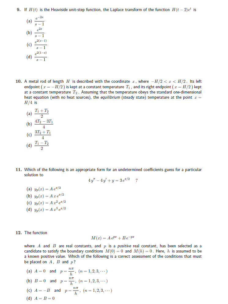 Solved 9 If H T Is The Heaviside Unit Step Function The