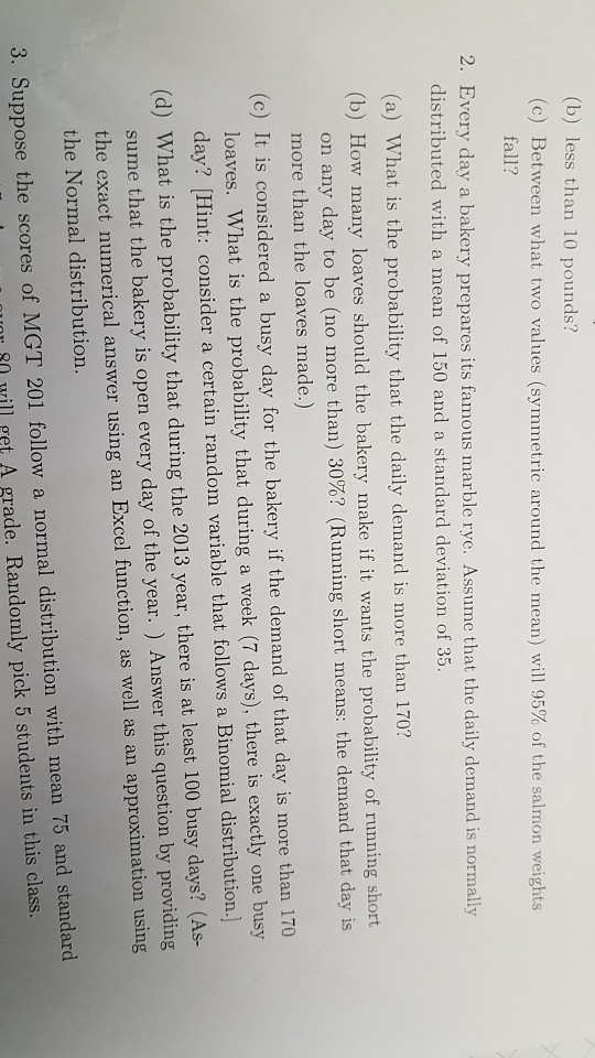 Solved (b) less than 10 pounds? (c) Between what two values | Chegg.com