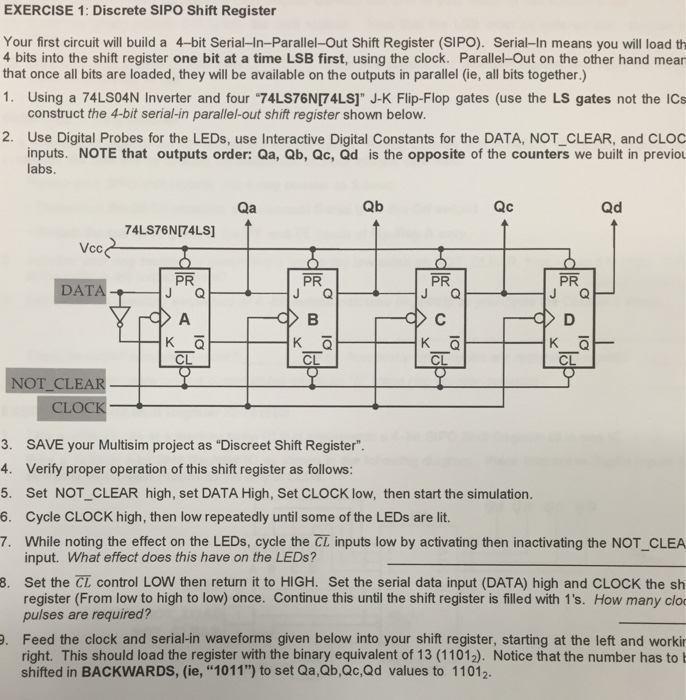 Solved Discrete SIPO Shift Register Your first circuit will | Chegg.com