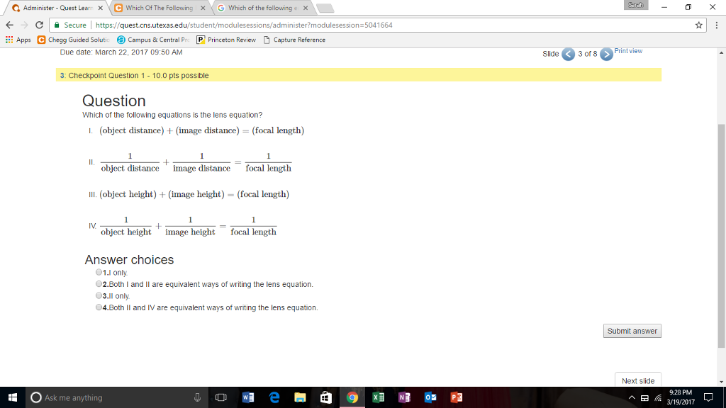 Solved CA Administer Quest Learn x C which of The Following | Chegg.com