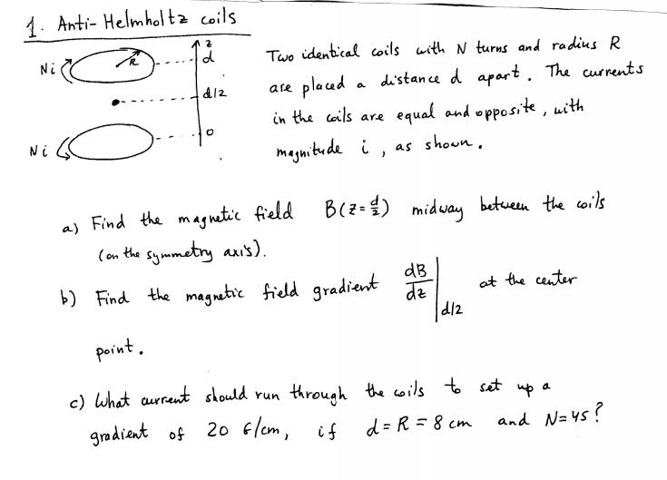 Solved A. Anti-Helmholtz coils d Two identical Coils with N | Chegg.com
