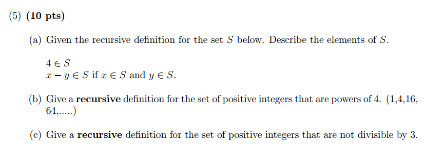 Solved (a) Given the recursive definition for the set S | Chegg.com