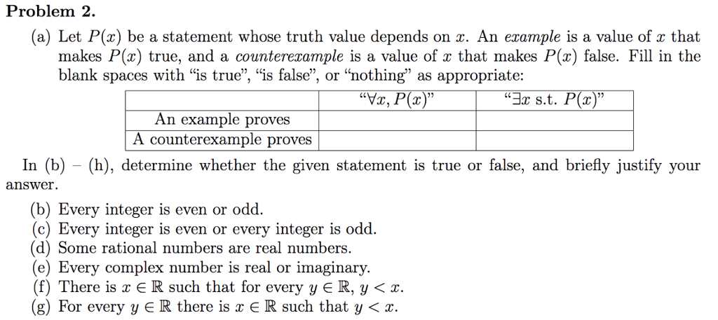 Solved Problem 2. (a) Let P(z) be a statement whose truth | Chegg.com