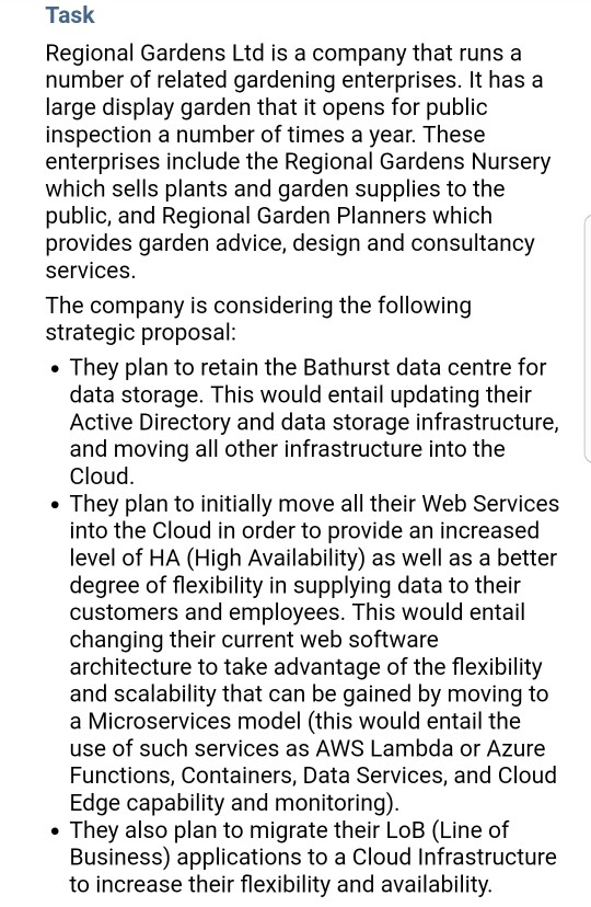 Solved Task Regional Gardens Ltd is a company that runs a | Chegg.com
