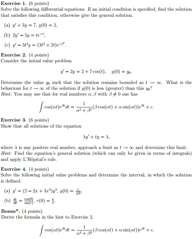 Solved Exercise 1. (6 points) Solve the following | Chegg.com
