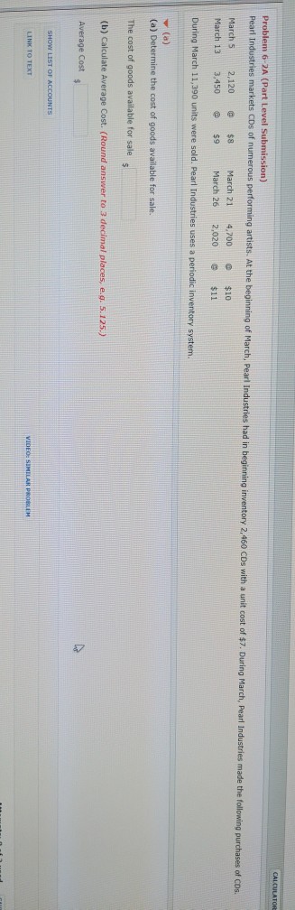 Solved Problem 6-2A (Part Level Submission) Pearl Industries | Chegg.com