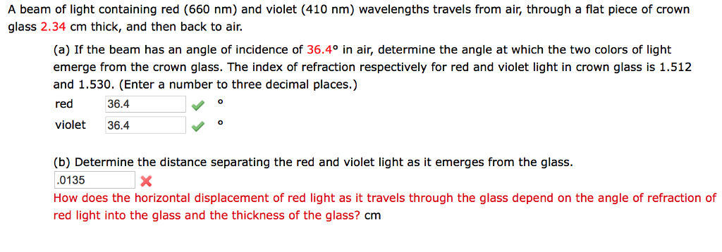 Solved A beam of light containing red (660 nm) and violet | Chegg.com