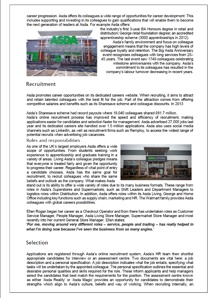 Solved Effective recruitment and selection Introduction Asda | Chegg.com