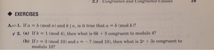 Solved If a = 6 (mod n) and k | n, is it true that a = b | Chegg.com