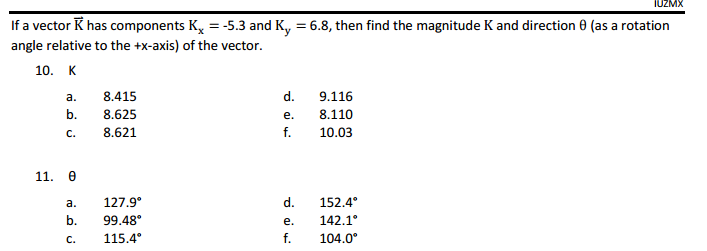Solved If a vector K has components K_x = -5.3 and K_y = | Chegg.com