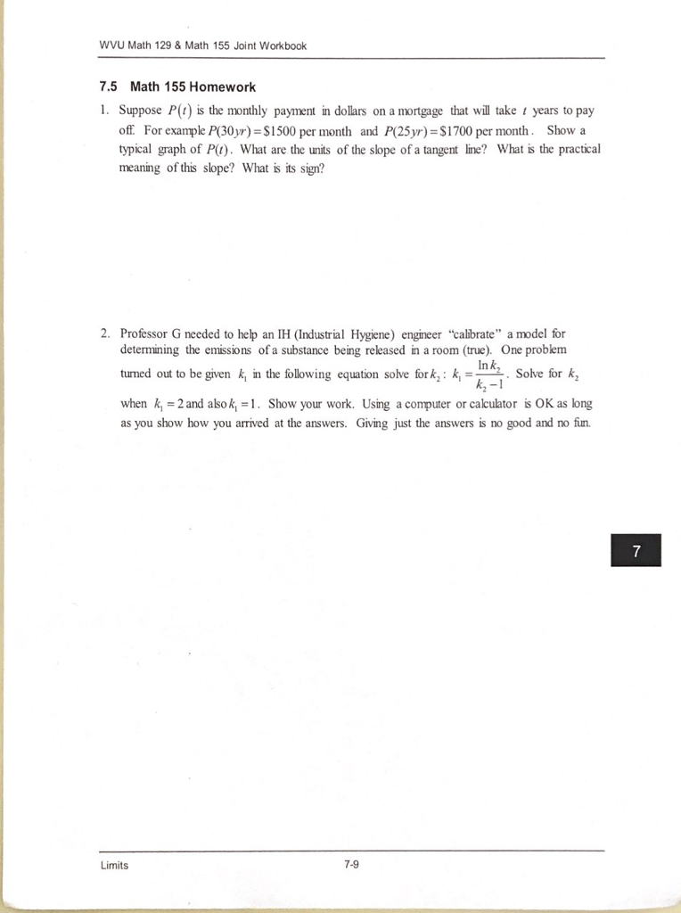 Solved WVU Math 129 & Math 155 Joint Workbook 7.5 Math 155 | Chegg.com