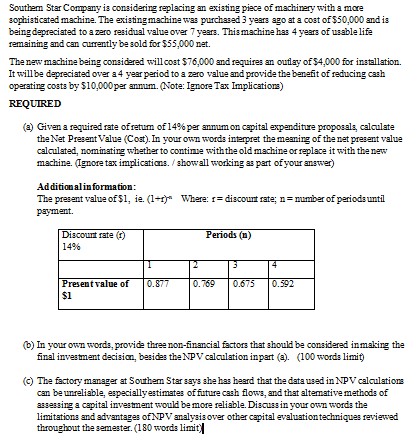 Solved Southern Star Company is considering replacing an | Chegg.com