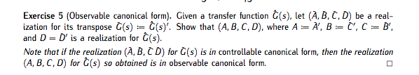 Solved Exercise 5 (Observable canonical form). Given a | Chegg.com