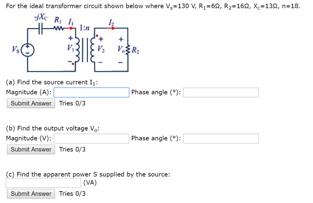 Solved For the ideal transformer circuit shown below where | Chegg.com