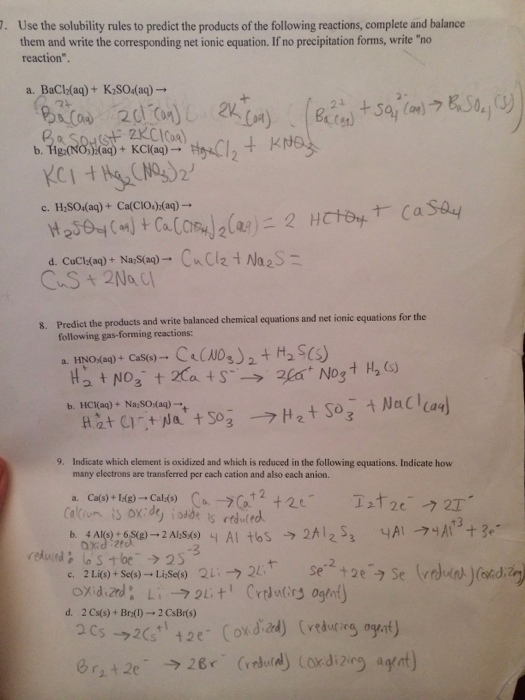 Solved Use the solubility rules to predict the products of | Chegg.com