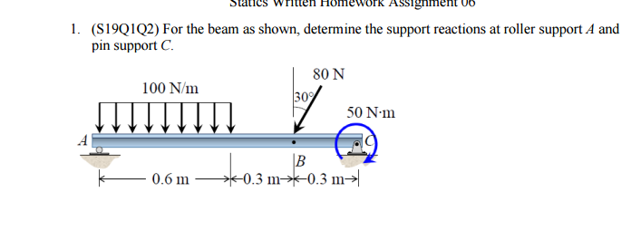Solved For the beam as shown, determine the support | Chegg.com