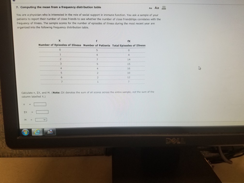 Solved 7. Computing the mean from a frequency distribution | Chegg.com